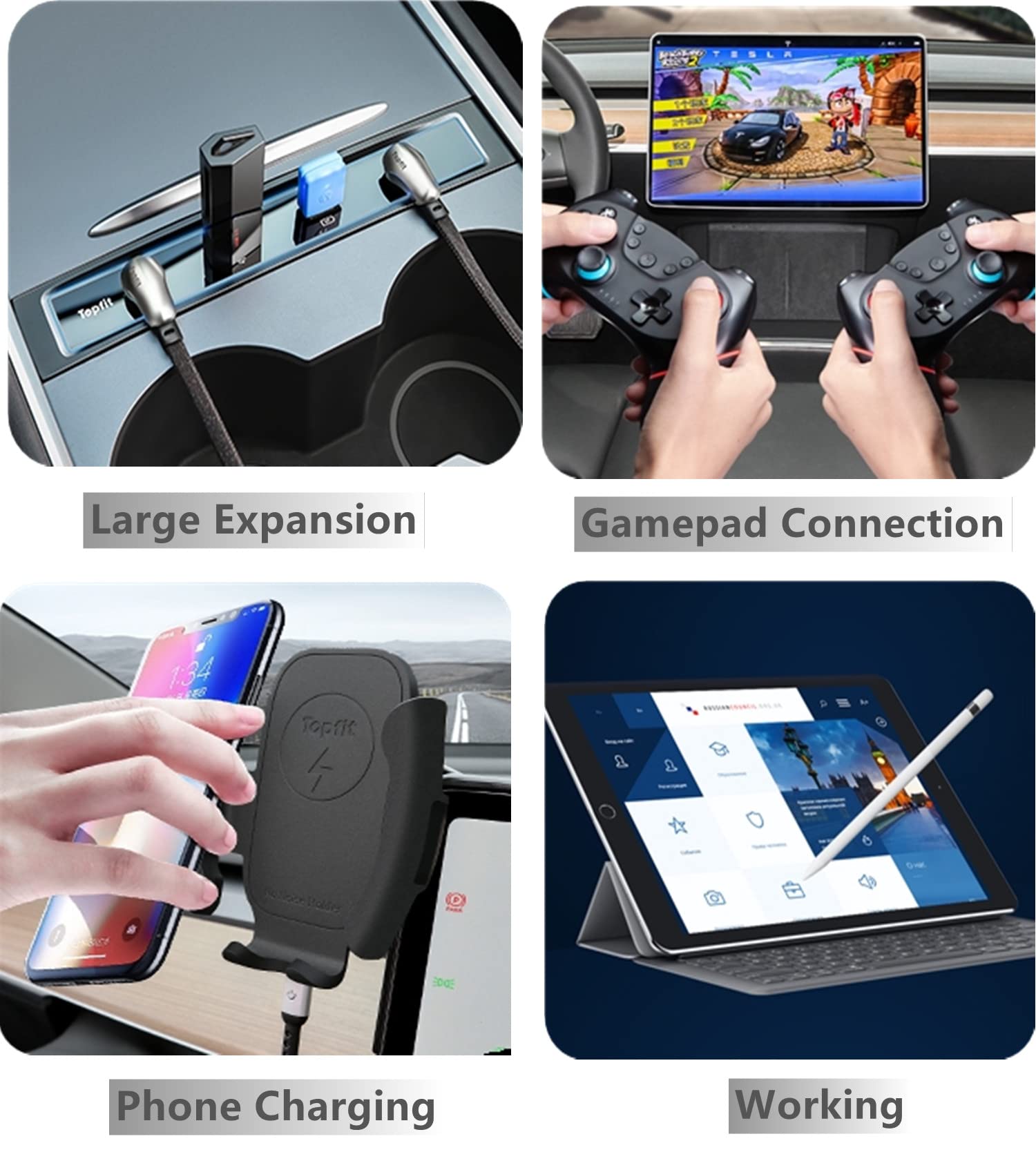 2023-2021 Tesla Model Y Model 3 Docking Station 4 in 1 USB Hub Center Console Adapter Cable Charger Powered Splitter Extension Accessories