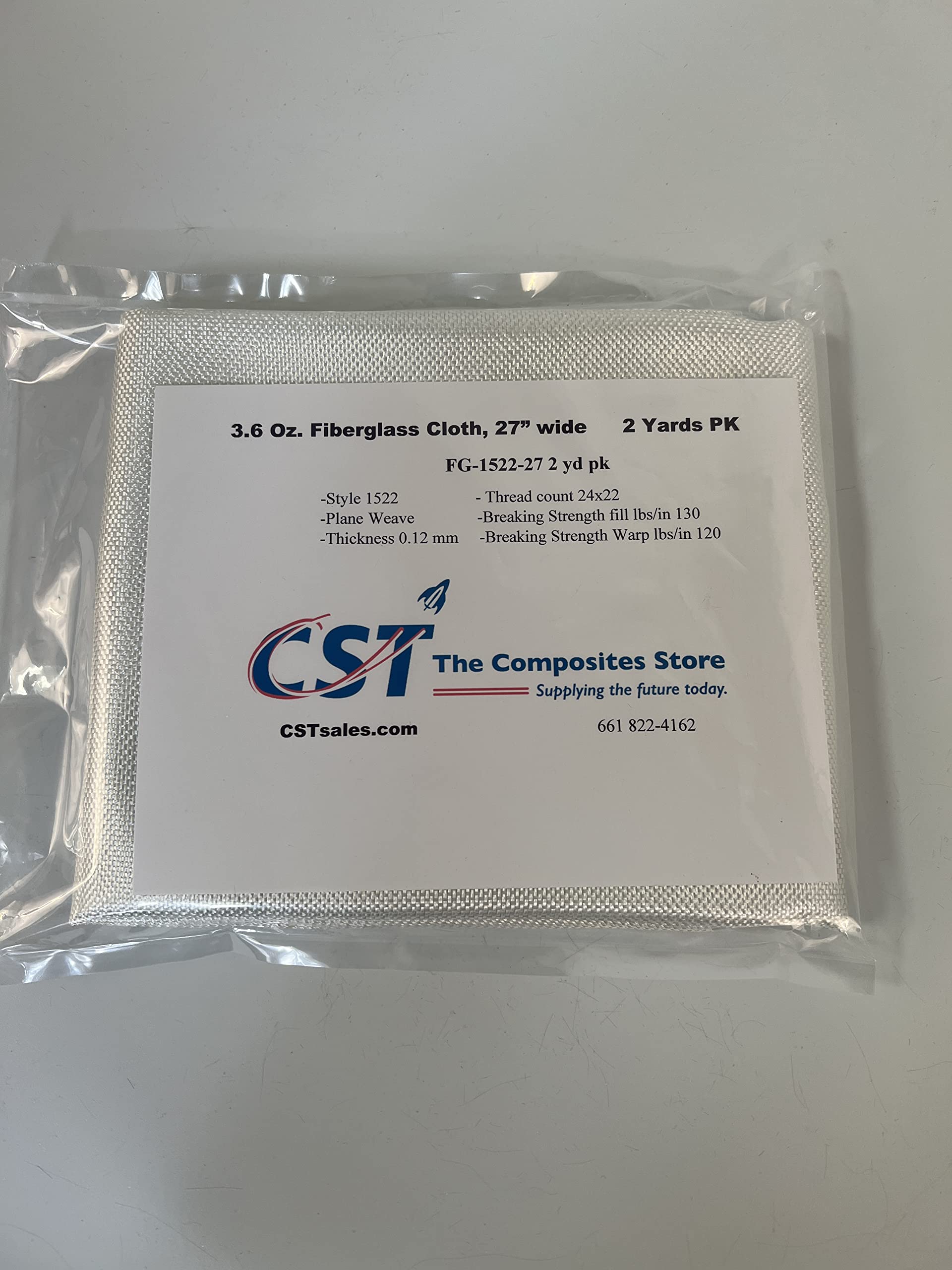 3 oz. Fiberglass Cloth, 38” Wide. 2 Yard Pkg.