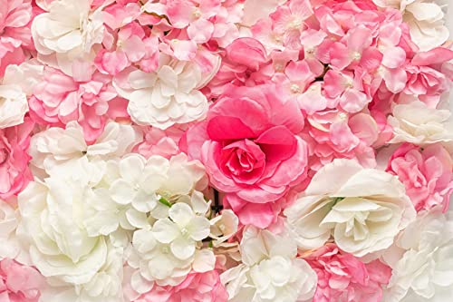 Flowers Wall Panel 4 PCs (11 SQFT) 24"x16" Carnations 3D Flower Wall Decor Silk Flowers for Nails Room, Home Office, Wedding Backdrop, Bridal Shower, Baby Girls Room, Nursery, Pink Room Décor