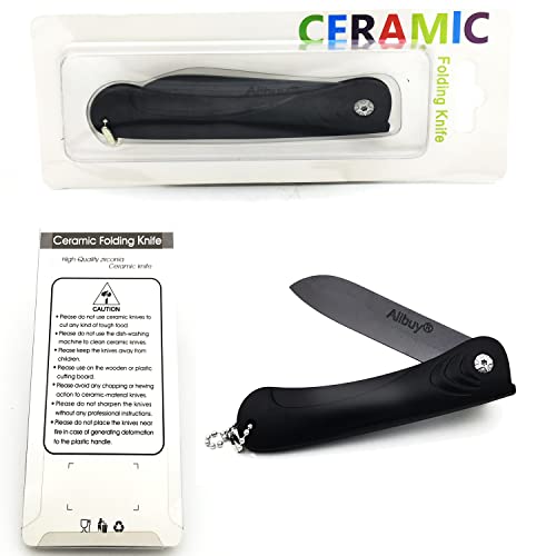 Alibuy 3" Ceramic Folding Knife Utility Knife (Blade Black + Handle Black)