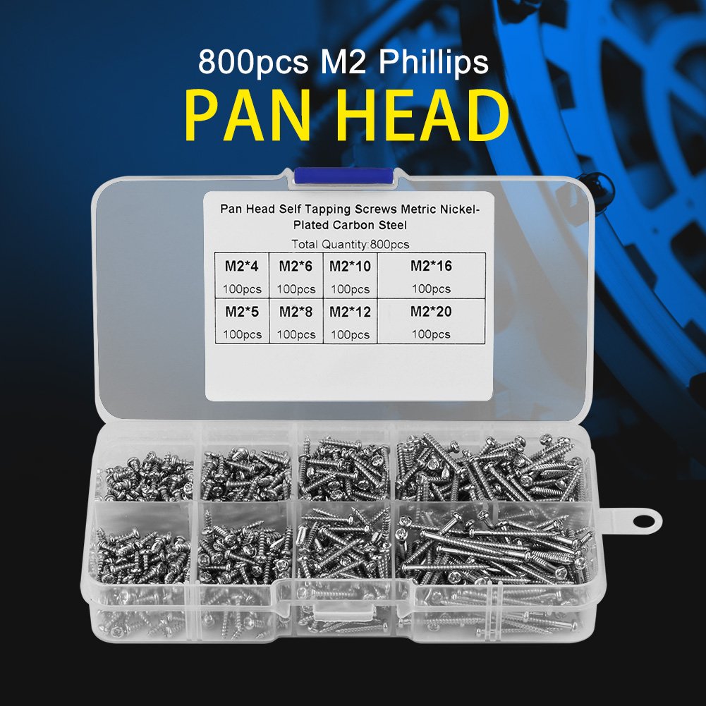 800PCS M2 Self Drilling Screw Assortment Kit 8 Sizes Cross Drive Pan Head Tapping Wood Screws Fasteners Set Used in in Energy, Electronics, Electrical Appliances