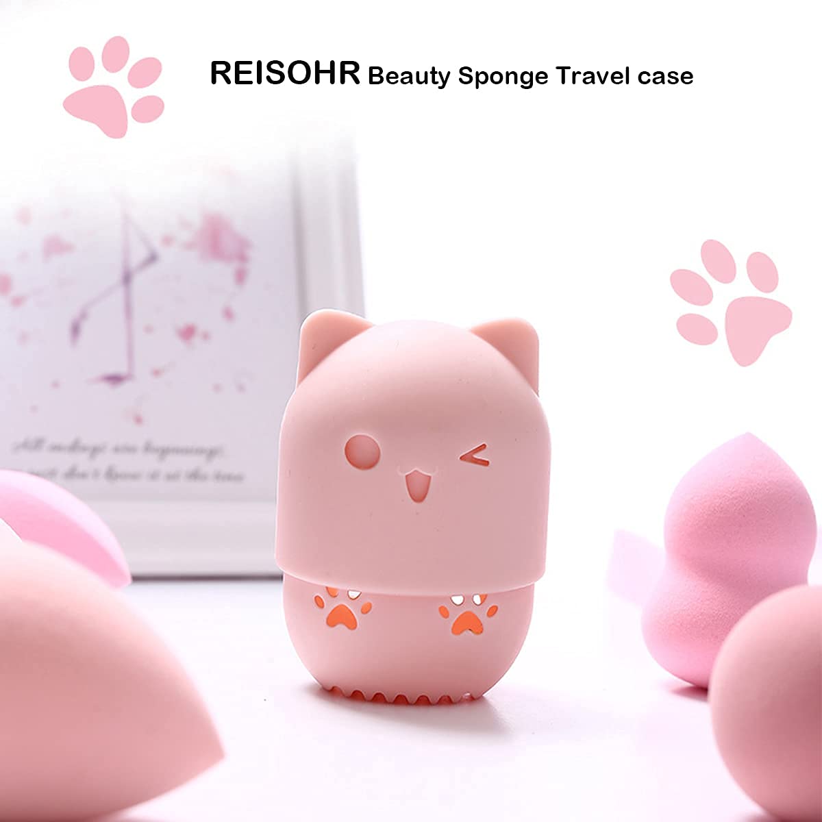 Makeup Sponge Holder, Beauty Sponge Holder + Makeup Blender Travel Case Beauty Sponge Blender Drying Stand & Storage Containers - Pink + Gold
