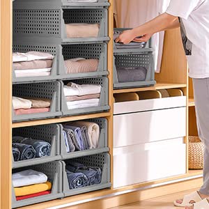 4-Pack Folding Wardrobe Storage Box Plastic Drawer Organizer Stackable Shelf Baskets Clothes Closet Containers Bin Cubes ,Home Office Bedroom Laundry Fold Pull Out Drawer Dividers for Clothes,Toys
