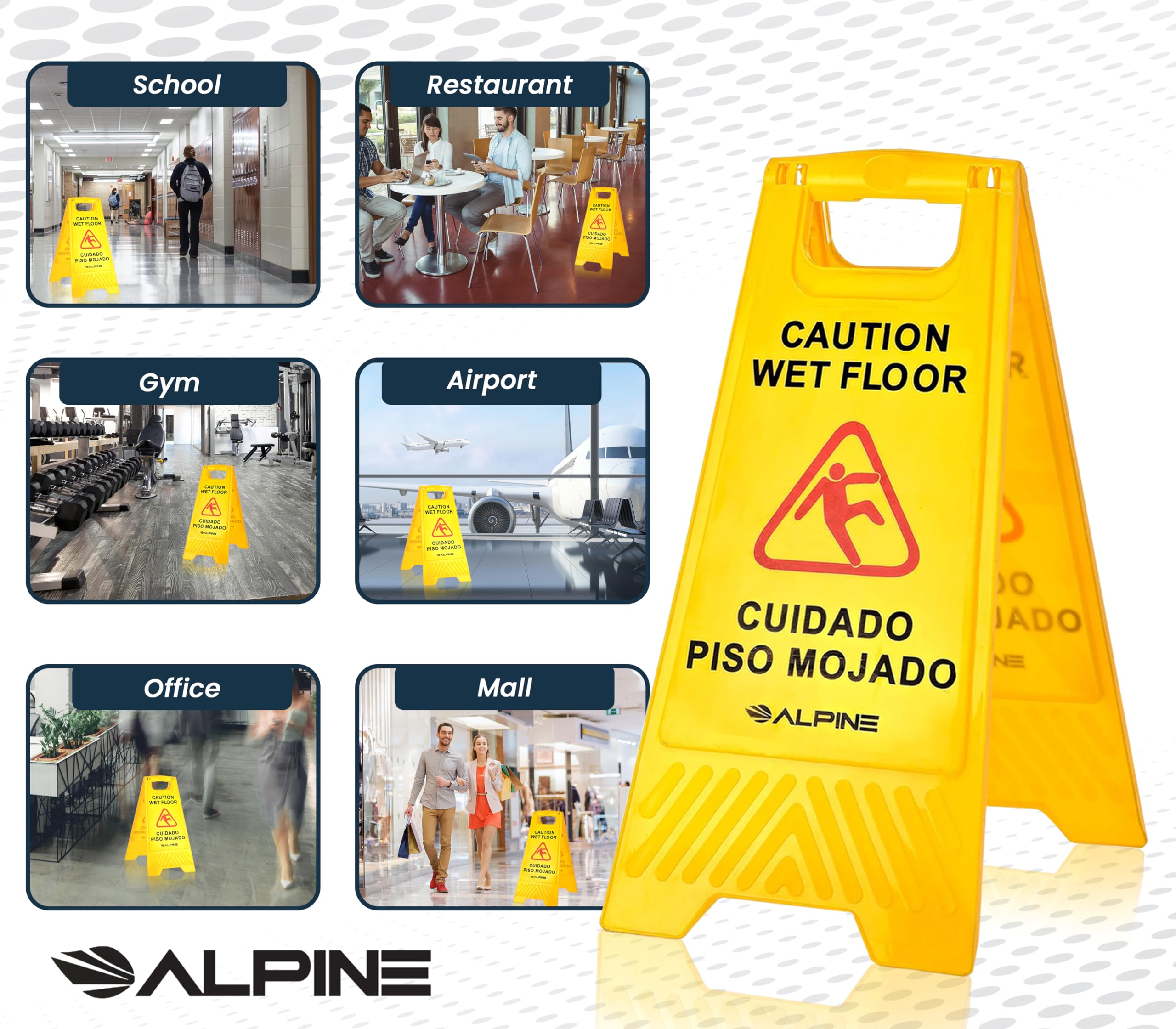 Alpine 24 Inch Caution Wet Floor Sign, High Visibility Yellow Caution Slippery When Wet Sign - Bilingual Safety Warning Sign to Easily Avoid Slippery Accidents in Businesses & High Traffic Areas