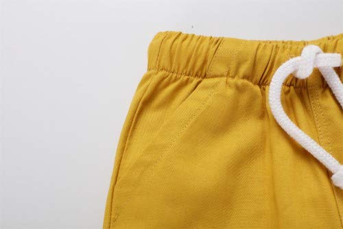 HILEELANG Baby Boys' Shorts 2-Pack Chino Short Summer Cotton Casual Pants with Pockets Yellow Green 2t