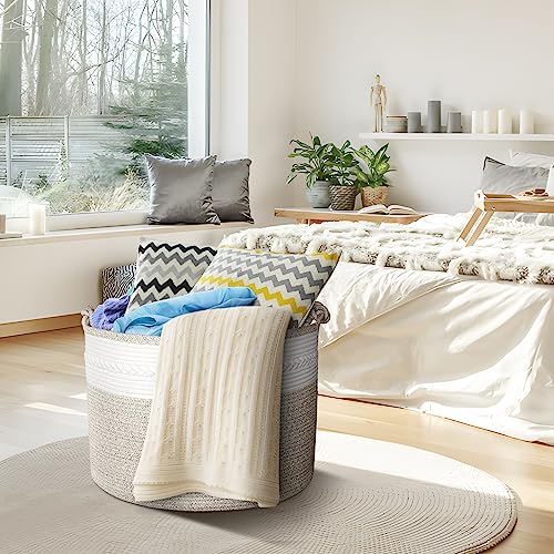 AivaToba 24" x 18" Cotton Rope Basket, Extra Large Basket with Handles for Blanket, Blanket Basket for Living Room, Large Storage Basket, Toy Baskets, Jumbo Woven Basket for Storage