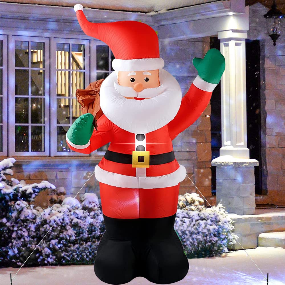 5ft Christmas Inflatable Santa Claus with Gift Bag, Indoor Outdoor Christmas Decoration with Lights, Yard Lawn Garden Xmas Party Prop Decor, Cute Fun Xmas Holiday Decor with Tethers, Stakes, Sandbags