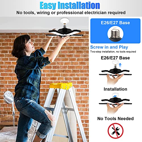 BOSITE Garage Light 120W LED Garage Light 12000LM 6500K Deformable Garage Lights Ceiling LED Shop Light with 5 Adjustable Panels, Barn Light LED Lights for Garage Barn Basement
