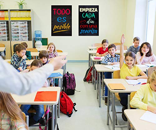 FaCraft Spanish Classroom Decorations,6pcs Spanish Motivational Posters,12"x 18" Inspirational Positive Quotes Wall Art Poster for Spanish Classroom School,Home,Office,Library Decor