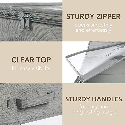 Foldable Underbed Storage Bags, Closet Organizers and storage bins, Clothes Blankets Organizer, with Clear Window and Reinforced Handles, 24β x 16β x 6", Gray, Pack of 2