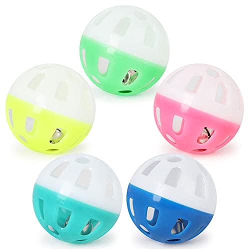 FadyDail 12PCS 5Color 1.6" Cat Toy Ball with Bell, Pet Toy Cat Bell Ball Cat Toy with Bell Cat Jingle Balls for Cats Kitten, Plastic Cat Toys Jingle Balls Pounce Chase Rattle Ball Toys