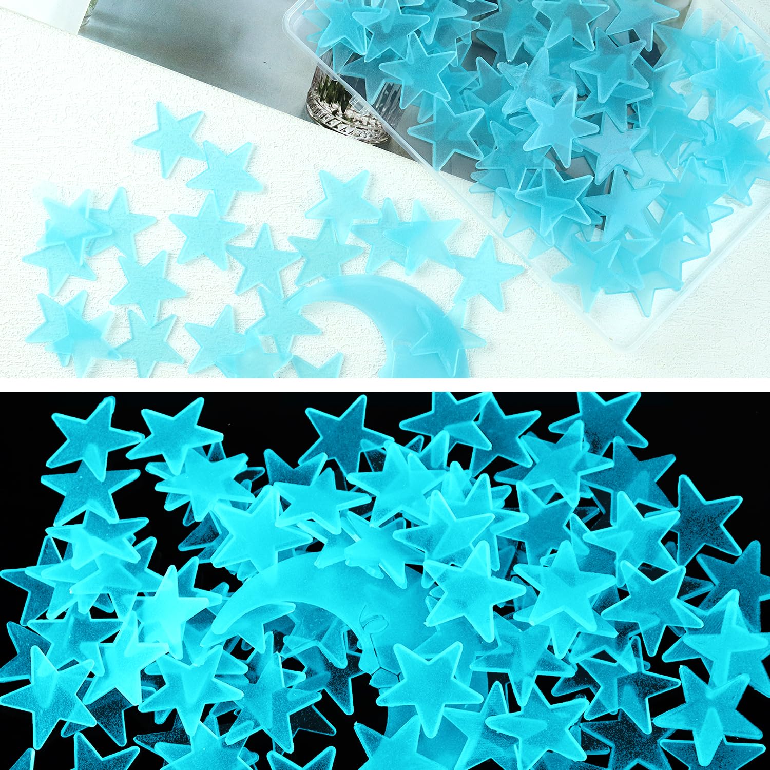 100 Stars and 1 Moon Glow in The Dark Luminous Fluorescent 3D Plastic Glow Stars Moon for Ceiling, Glowing Wall Stickers Create a Realistic Starry Sky, Room Decorations (Pink)