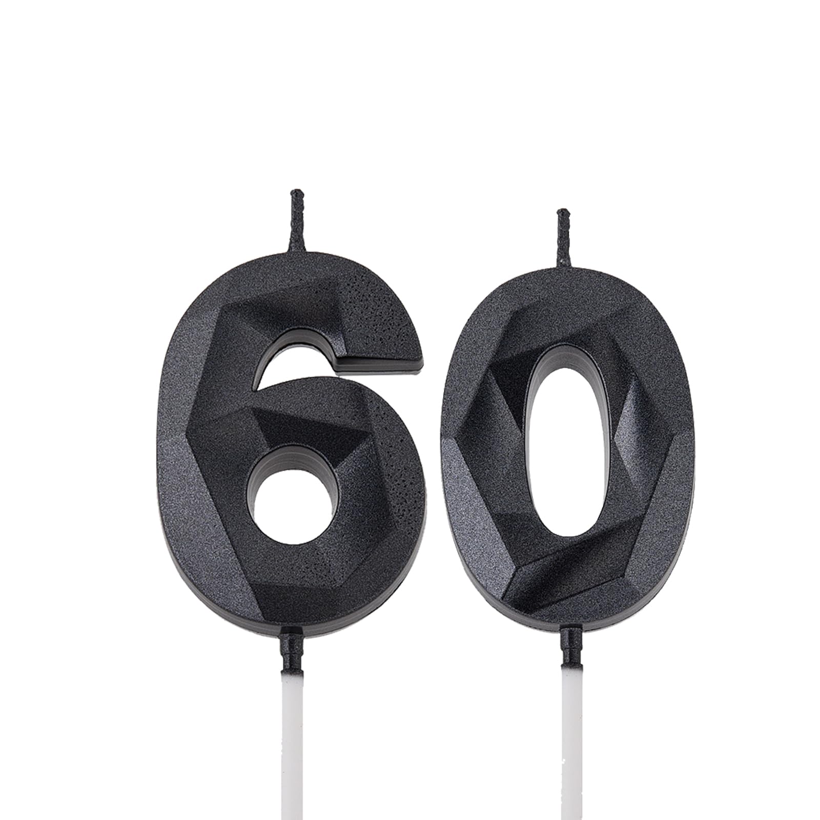 2 inch Black 60 Birthday Candles, 3D Diamond Number 60 Cake Topper for Men Women Birthday Party Decorations Theme Party