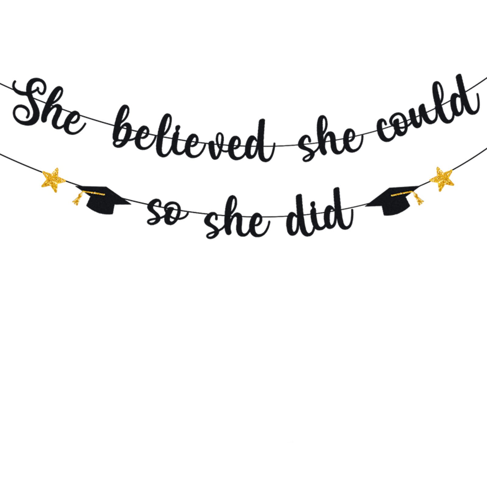 2024 Graduation Banner, Glittery She Believed She Could So She Did Banner Garland Photo Props Banner for Party Home Classroom Decorations… (Black)