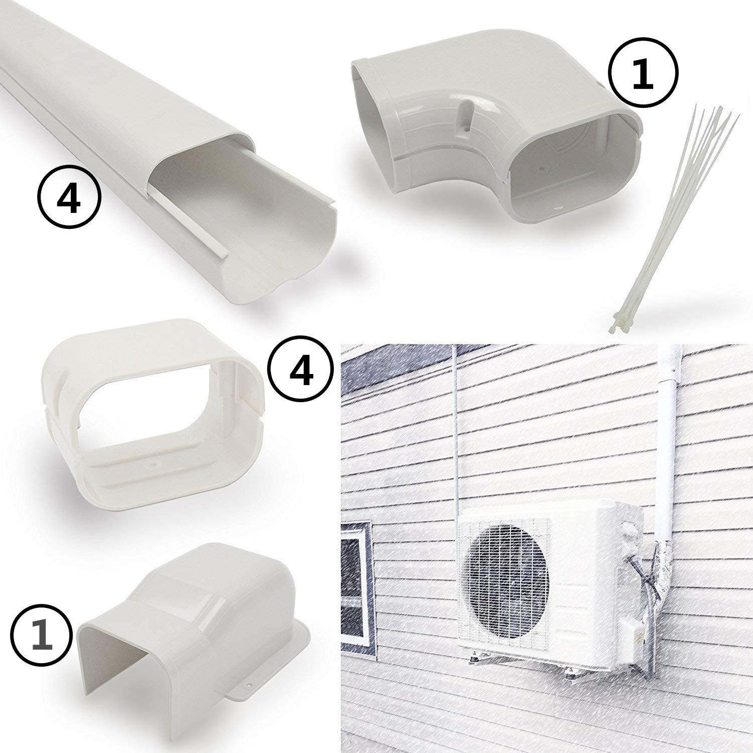 4" 14 Ft Air conditioner Decorative PVC Line Cover Kit for Mini Split and Central Air Conditioners, Heat Pumps Tubing Cover Set