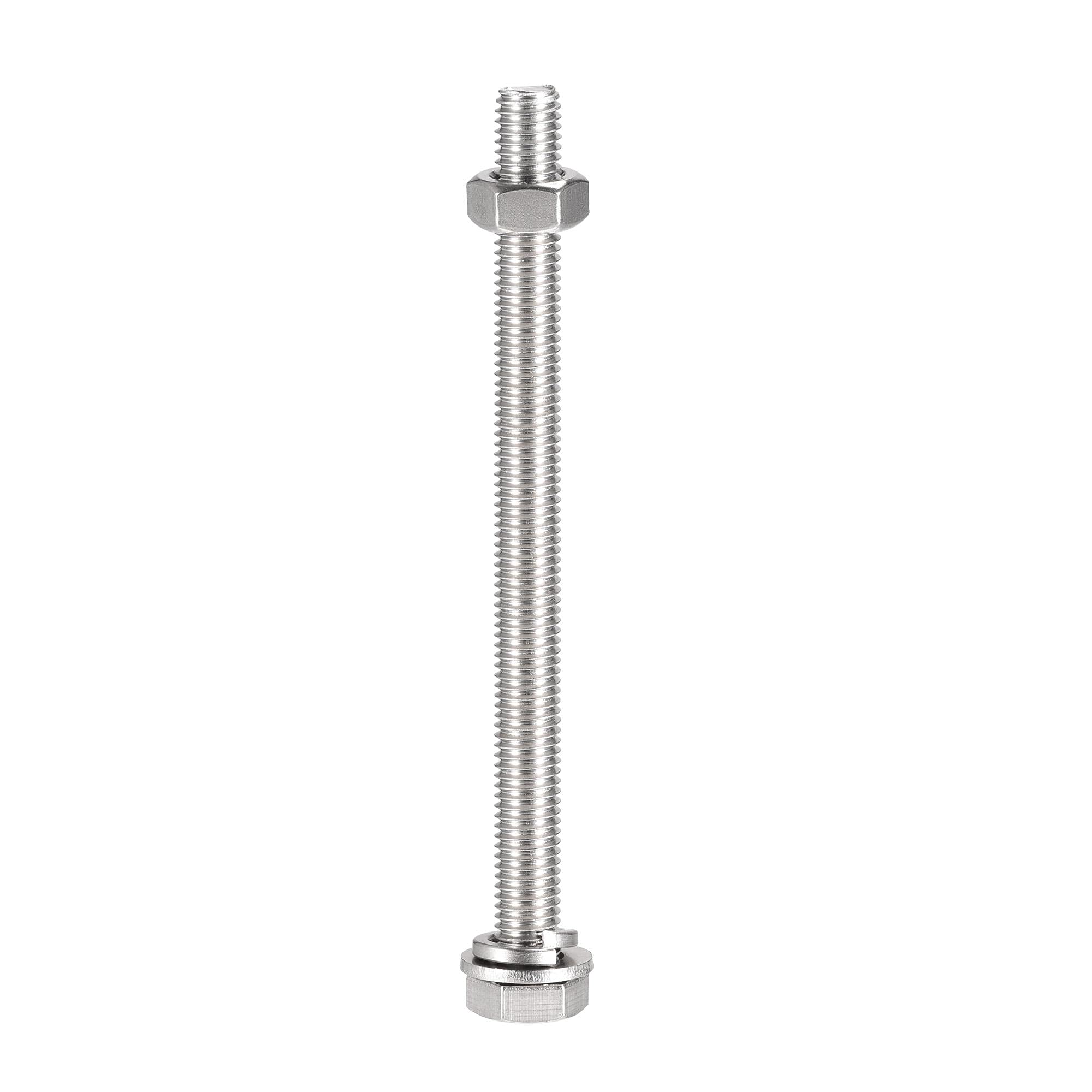uxcell M10 x 140mm Hex Head Screws Bolts, Nuts, Flat & Lock Washers Kits, 304 Stainless Steel Fully Thread Hexagon Bolts 4 Sets