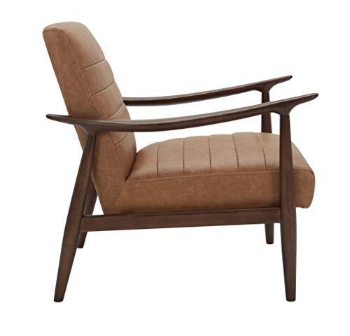 Amazon Brand β Rivet Spear Mid-Century Modern Channel Tufted Leather Accent Chair with Wood Arms, 29.1"W, Cognac Brown