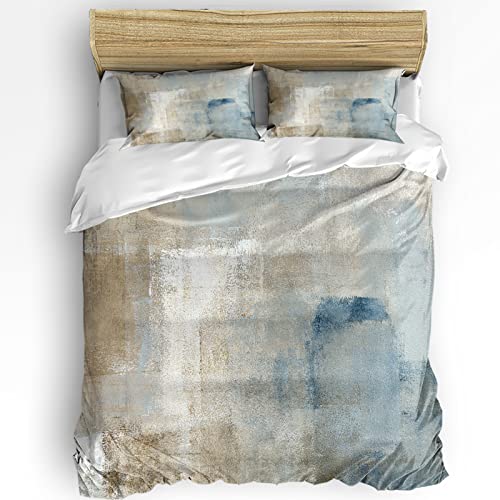 3 Pieces Bedding Set California King Size, Brown Blue Soft Durable Duvet Cover Set Comforter Cover Set with Zipper Closure All-Season Breathable Bedding Set Modern Geometric Oil Painting Abstract Art