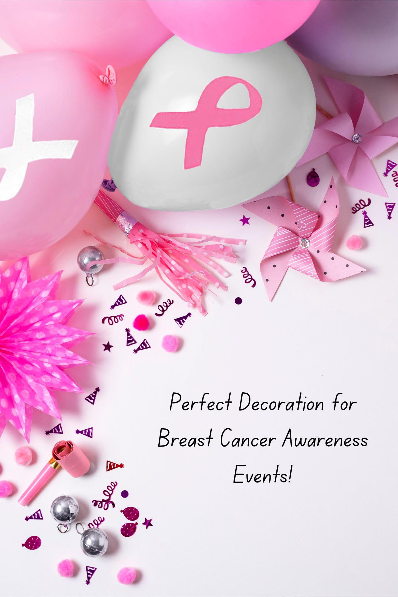 25 Pieces Pink Ribbon Balloon - Breast Cancer Awareness Balloons Set - 10 Inch Size (13 White, 12 Pink Balloons)