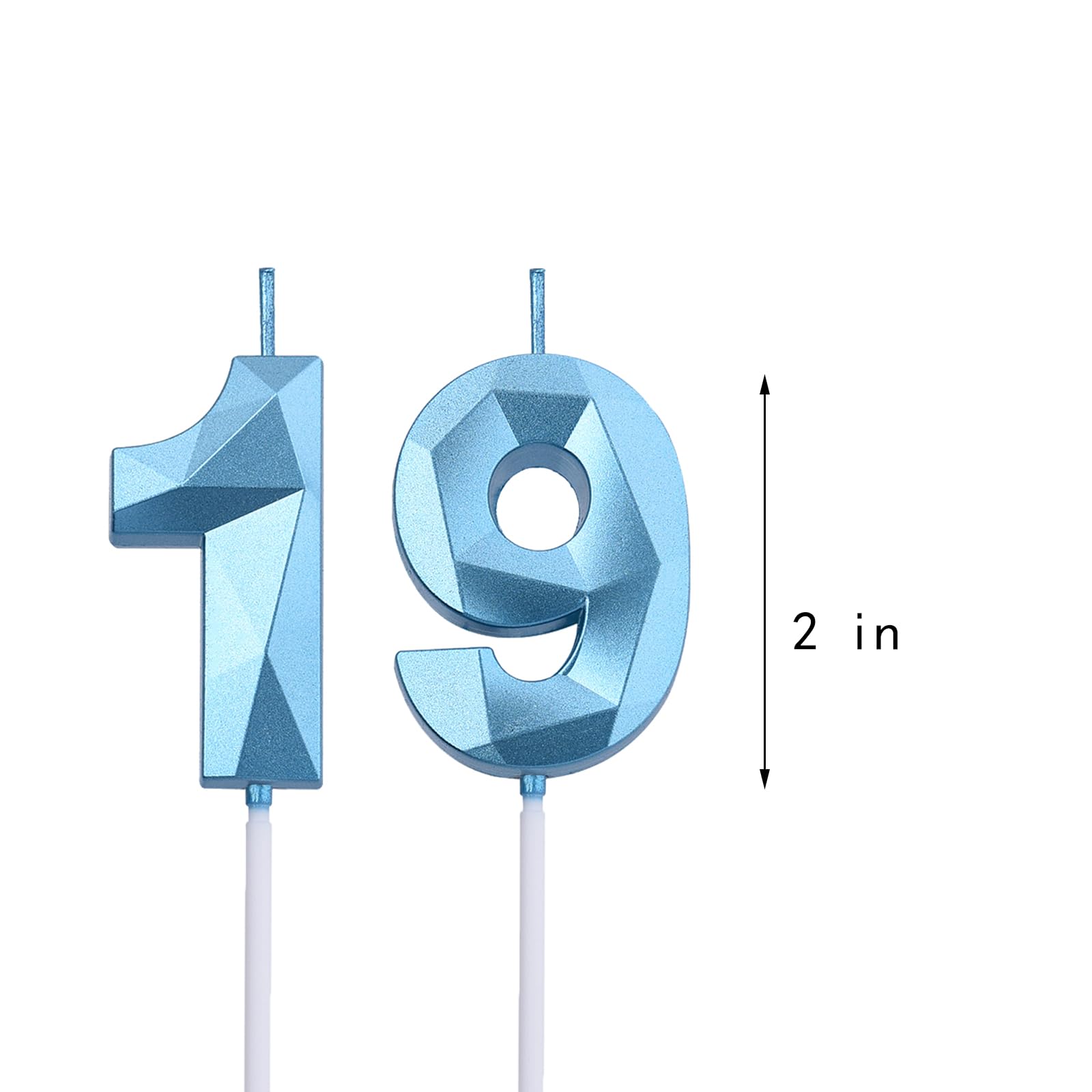 2 inch Blue 19 & 91 Birthday Candles, 3D Diamond Number 19th & 91st Cake Topper for Men Women Birthday Party Decorations Theme Party