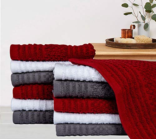 Bliss Casa Washcloths Set (12 x 12 Inch, 12 Pack) – 100% Cotton Washcloths for Face, Highly Absorbent Soft Face Towels, and Quick Drying Fingertip Towels for Daily Use (Emerson, Red Combo)