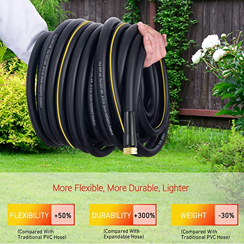Adimos Hybrid Garden Hose 50 ft x 5/8", Heavy Duty Flexible Lightweight Water Hose 50ft with 10 Function Sprayer Nozzle, 3/4'' Solid Brass Fittings, Ultra Durable, All-weather, Burst 600 PSI