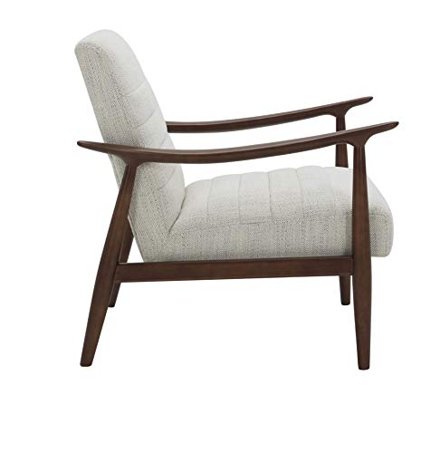 Amazon Brand – Rivet Spear Mid-Century Modern Channel Tufted Accent Chair with Wood Arms, 29.1"W, Ivory-Grey