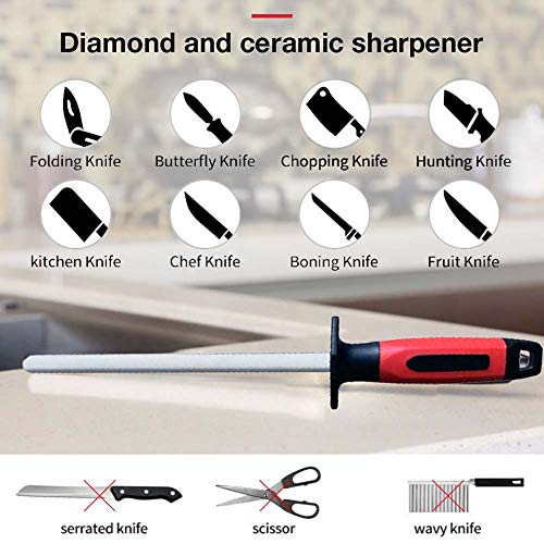 Abuycs 10 Inch Ceramic Rod Knife Honing, Ceramic Diamond Sharpening Rod for Stainless Steel Knives, Professional Knife Sharpener Rod for Home Kitchen