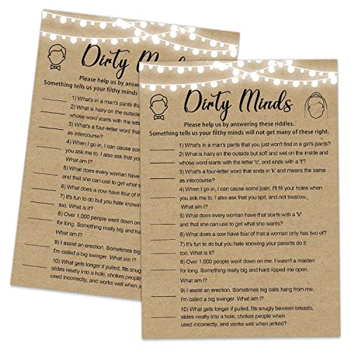 30 Fun Bridal Shower Games - Dirty Minds, Rustic Kraft Wedding Engagement Games Favors Party Supplies -5 X 7 Inches