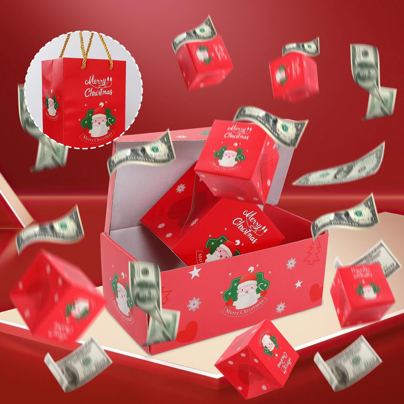 2024 Merry Christmas Surprise Box Gift Box Set, Surprise Gift Boxes, Pop-Up Explosion Boxes for Money and Birthdays, Folding Bouncing Boxes for Christmas (Red, 9PC)