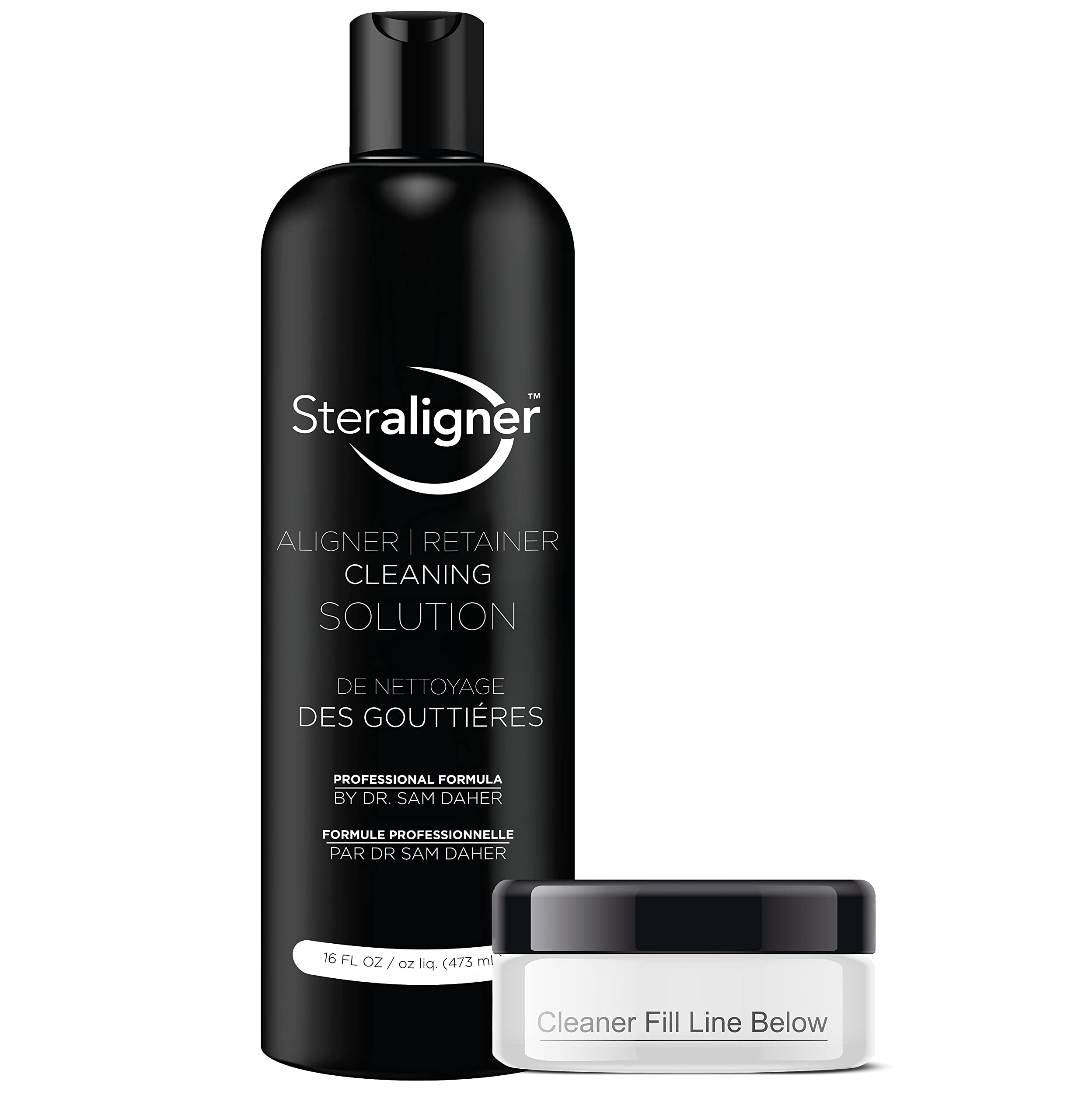 Steraligner® Aligner Tray Cleaning Solution | 16oz Bottle with Marked Cleaning Tray | Improves Dental Hygiene, Reduces Tartar, Removes Plaque | Healthier Teeth and Gums