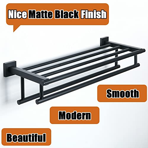 Alise Towel Rack for Bathroom and Lavatory,Wall Mount Tower Holder Towel Hanger with Double Towel Bars,SUS 304 Stainless Steel Tower Shelf,GZ8000-B(Matte Black,24-Inch)