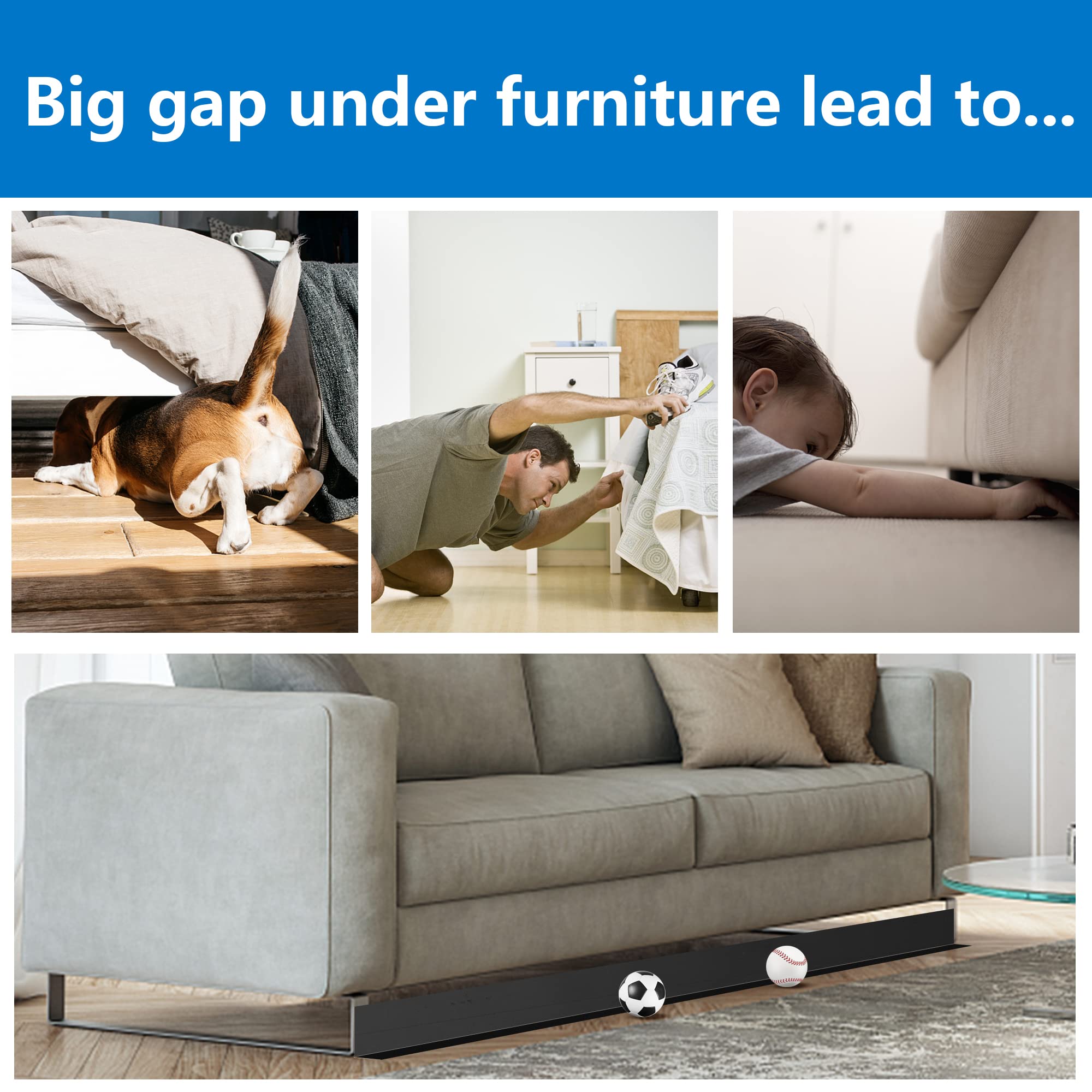118" Cuttable Under Couch Bed Blocker,Under Sofa Toy Blockers for Pets,Stop Things from Going Under Sofa,King Size Bed and Other Furniture - Hard Surface Floors Only (Black)