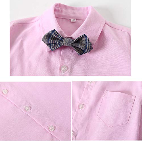 Boys 3Pcs Clothing Sets Long Sleeve Bowtie Shirts +Vest +Pants Casual Suit (Pink, 5_Years)