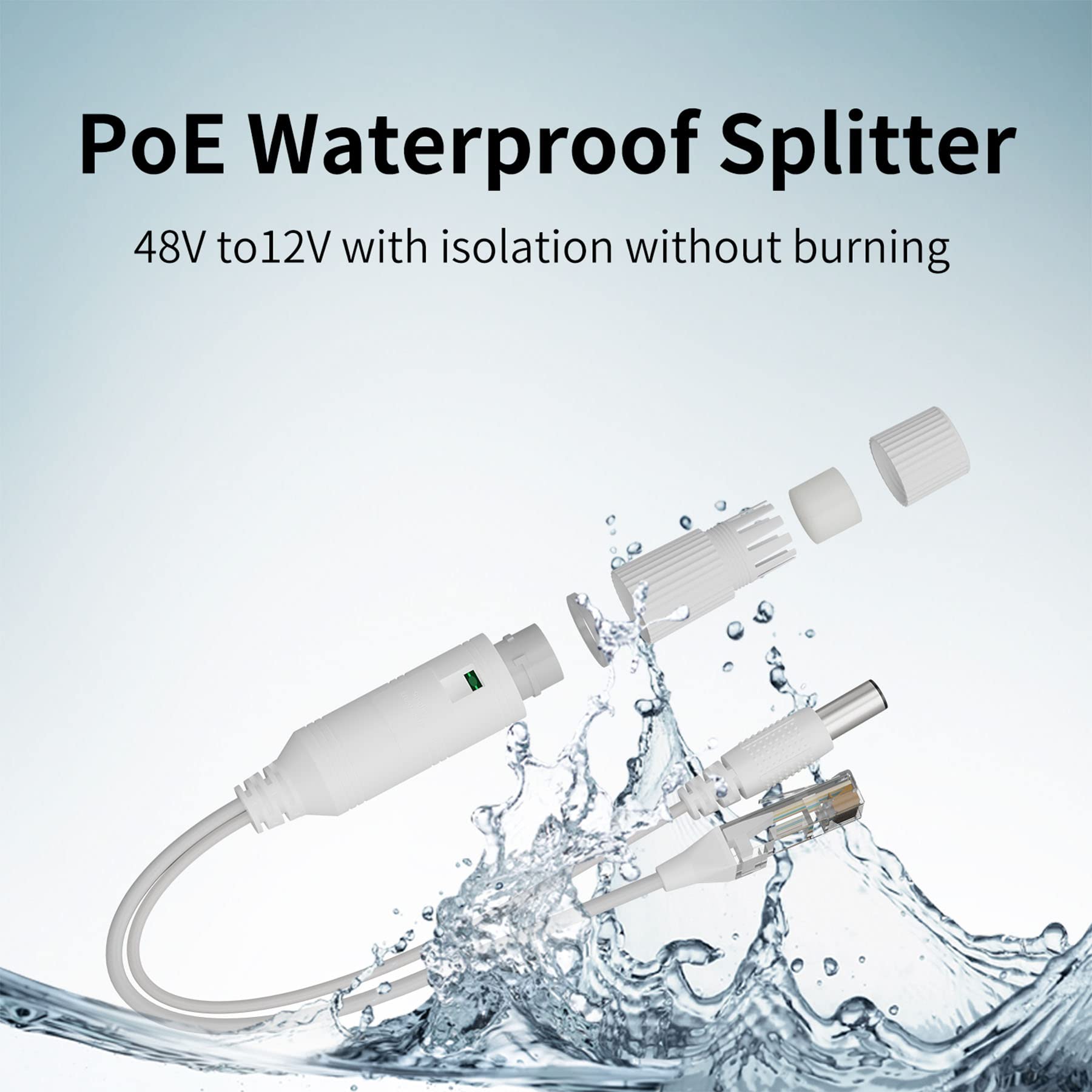Scodeno 4-Pack Active 48V to 12V Waterproof PoE Splitter, IEEE 802.3af Compliant 10/100Mbps Power Over Ethernet Splitter Adapter for IP Camera, White