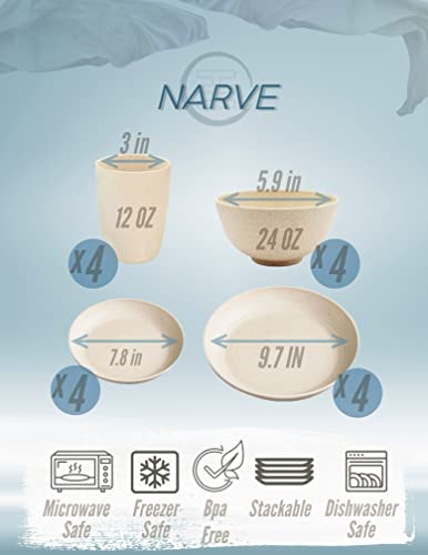 Wheat Straw Dinnerware Sets (16pcs) Beige-Unbreakable Microwave Safe-Lightweight Bowls, Cups, Plates Set-Reusable, Eco Friendly,Dishwasher Safe,Wheat Straw Plates,Wheat Straw Bowls, Cereal Bowls