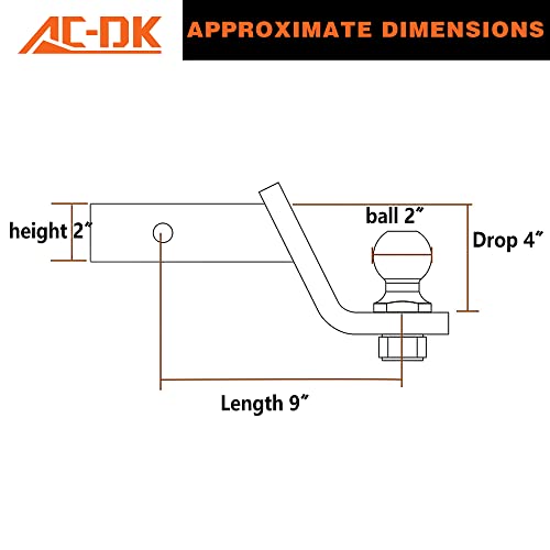 AC-DK 4" Drop Hitch Ball Mount,Fusion Trailer Hitch Mount Trailer Ball Hitch Tow Ball Mount Kit,2 Inch Square and Ballmount Towing,2" Hitch Ball 6000 lbs with 3 Keys for Locking Hitch Receiver