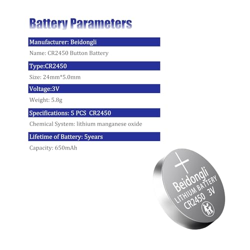 Beidongli CR2450 Battery 3V CR2450 Lithium Batteries (10 Count)