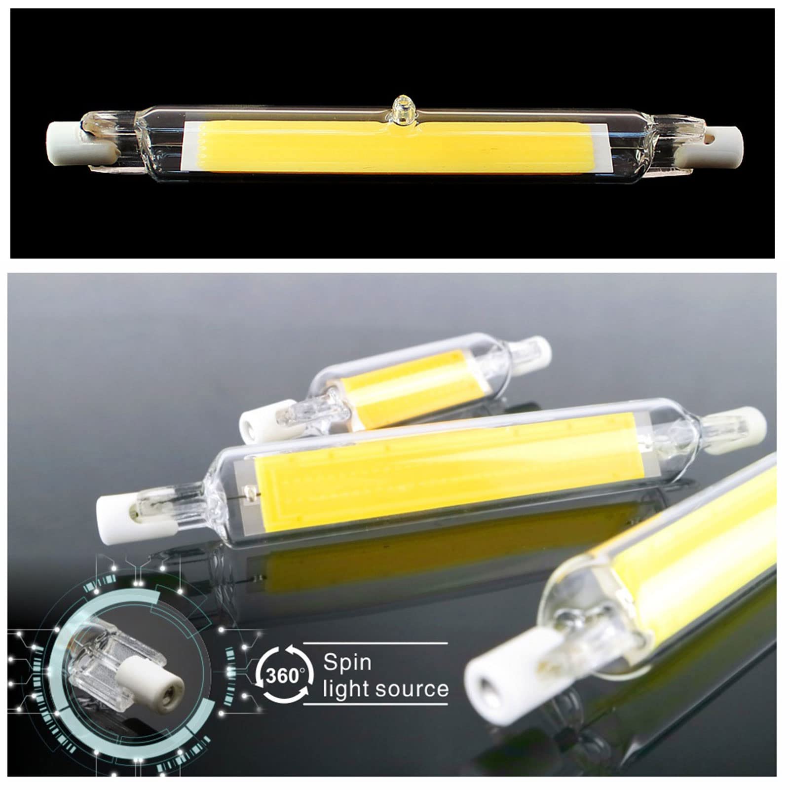 118mm 20W R7S LED Bulb 200W Halogen Equivalent 118mm J-Type High Brightness 20W 120V R7S Base 6000K Daylight White J Type T3 118mm Double Ended Flood Light 360°Beam Angle, Pack of 4