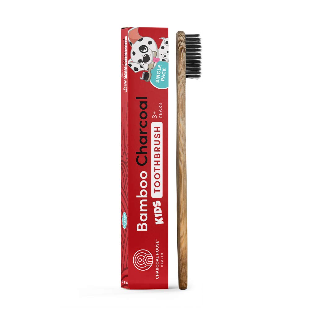 Charcoal House 4-Pack Kids Organic Bamboo Charcoal Toothbrushes Set - Biodegradable & Natural - Perfect for Toddler to Children's Age - with Soft Bristles for Gentle Brushing