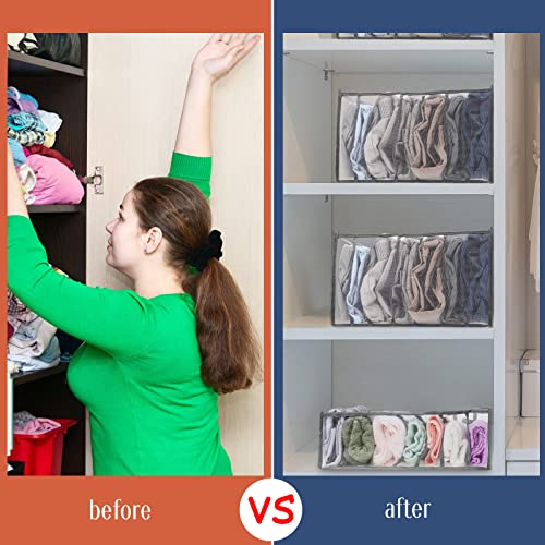 30 Pcs Wardrobe Clothes Organizer Clothing Drawer Organizer Foldable Mesh Closet Dividers Storage for Jeans, Trousers, T Shirts and Skirts (7 Grid)