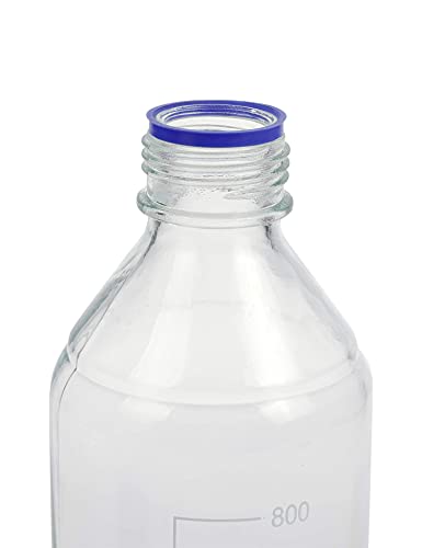 Moonetto 4 Pieces 1000ml Graduated Round Media/Storage Glass Bottle With GL45 Blue Polypropylene Screw Cap