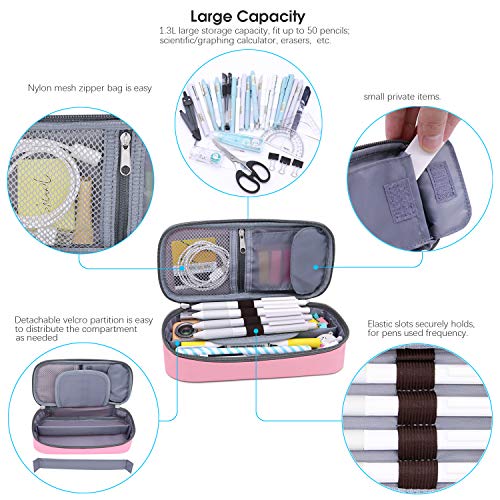 Aiscool Big Capacity Pencil Case Holder Canvas Bag Pen Organizer Pouch Stationery Box for School Supplies Office Stuff (Pink)