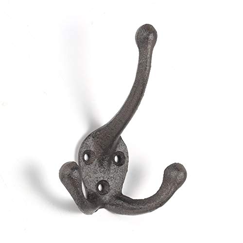 Ambipolar 5-Pack TriLeg Coat Hooks. Wall Mounted, Heavy Duty Decorative Black Wall Hooks for Mudroom, Hat Rack, Purse Hooks. Cast Iron Decorative Antique Black Hooks
