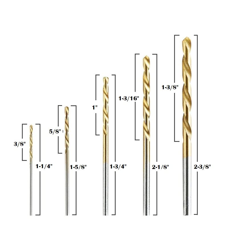 50 pcs 1mm 1.5mm 2mm 2.5mm 3mm Titanium Coated HSS High Speed Steel Drill Bit Tool Set for Drilling Holes in Leather, Soft Metal, Wood, Plastic, Soft Materials, Aluminum, Amber, Models