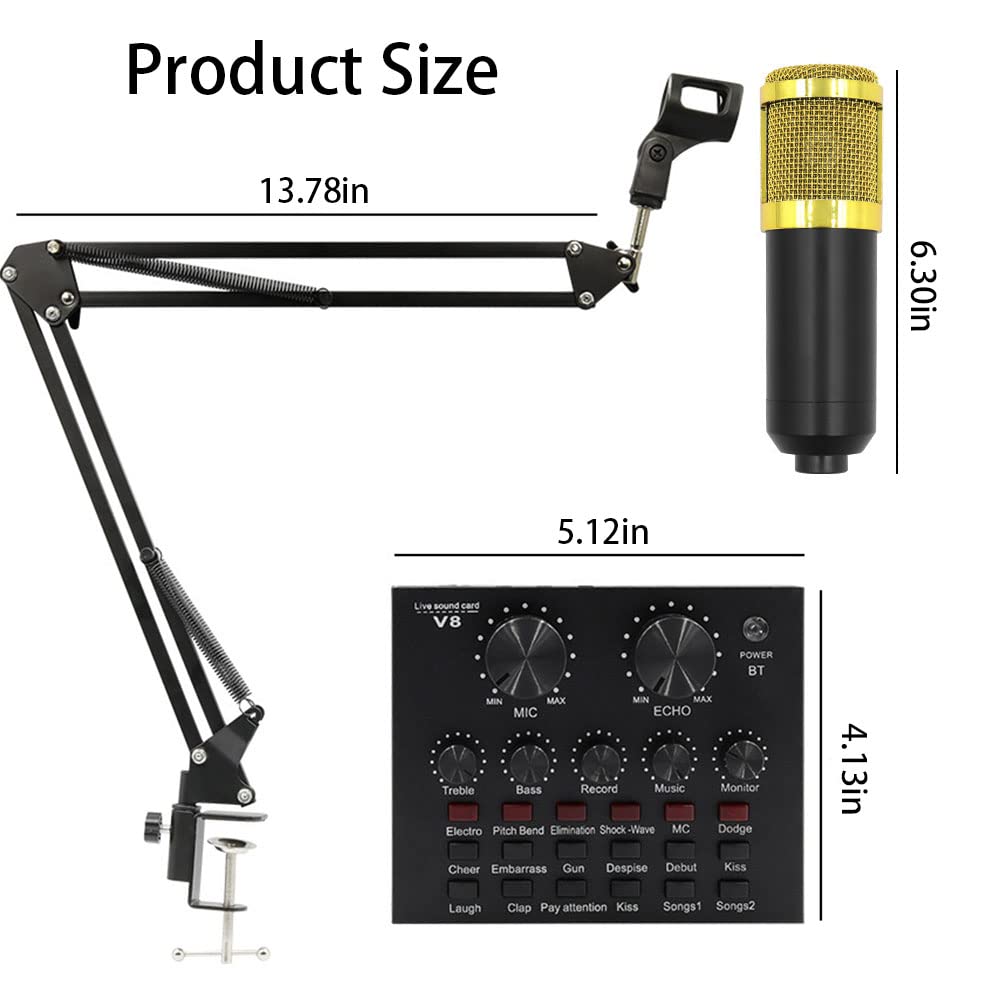 11Pcs Podcast Equipment Bundle Professional Recording Microphones & Accessories with Live Sound Card Podcast Kit for Streaming Podcasting Recording(BM-800)
