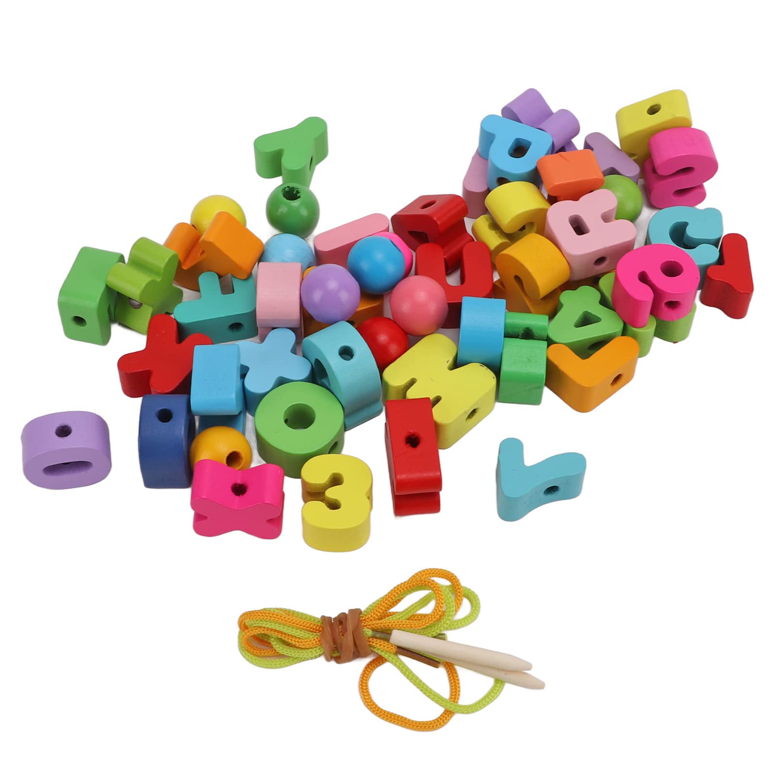 51Pcs Wooden Lacing Beads, Alphabet Letters Numbers Threading String Toys Preschool Fine Motor Skills Toy for Kids Boys Girls