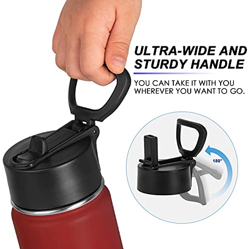 koodee Kids Water Bottle Stainless Steel Double Wall Vacuum Insulated Wide Mouth Flask, 16 oz Water Bottle for School (Canyon Red)