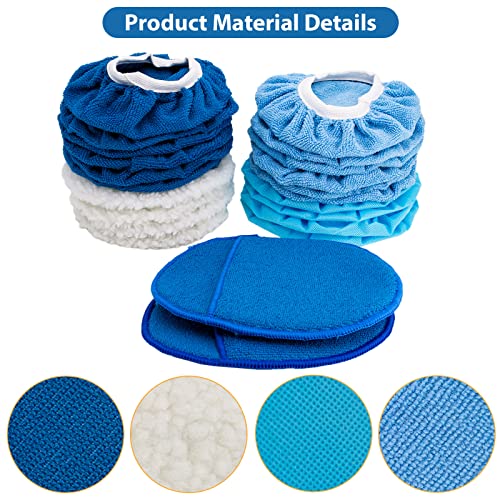 22pcs 6 to 7 Inch Polishing Pad Bonnets Set, Car Polisher Buffing Bonnets Microfiber Waxing Bonnet Car Buffing Wax Cover Kit for Waxing, Cleaning and Polishing