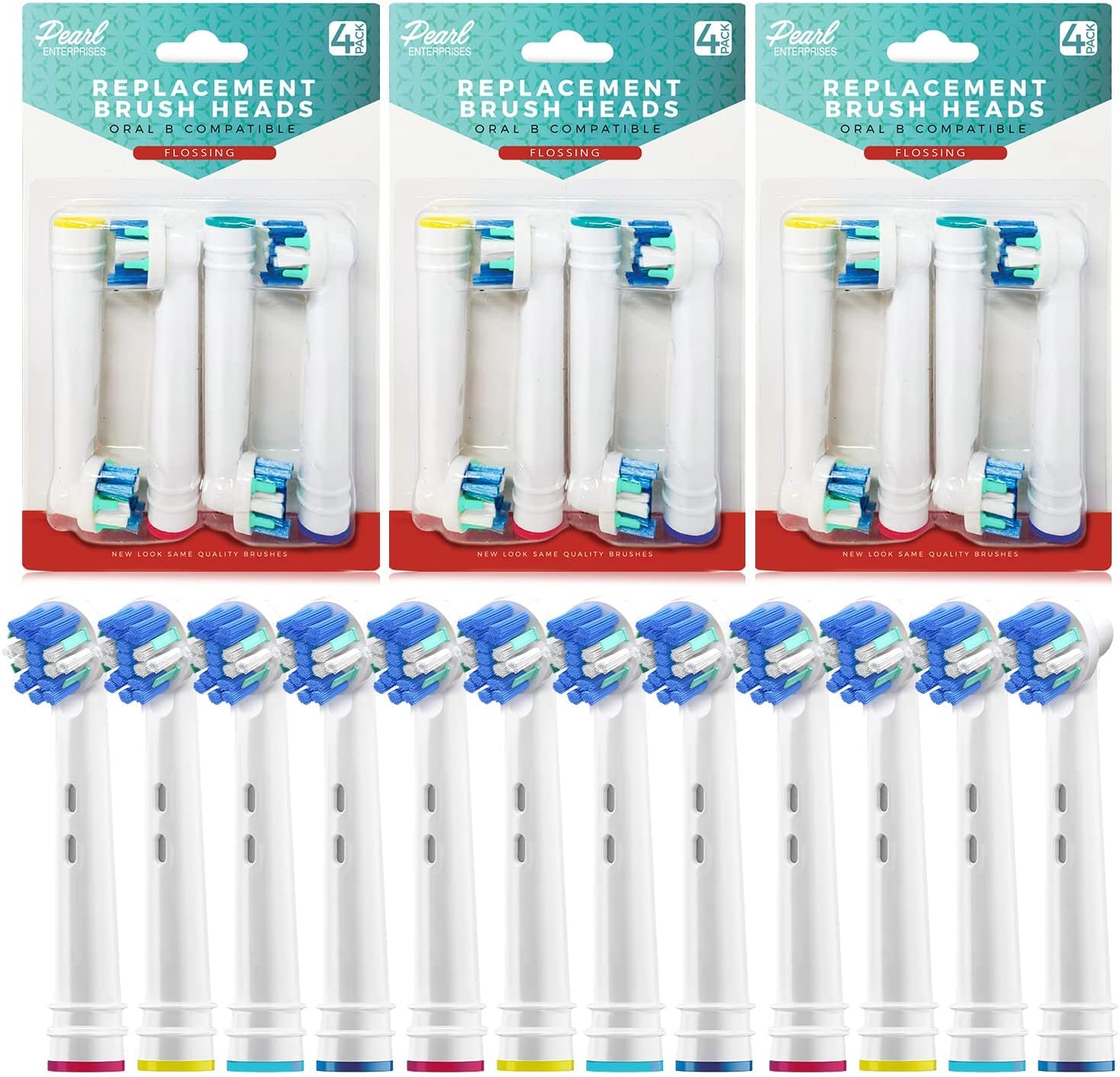 Replacement Brush Heads for Oral B- Professional Flossing Toothbrushes Compatible with Oralb Braun Electric Toothbrush- Pack of 12 - Fits The Oral-B 7000, Pro 1000, Action, & More